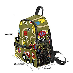 ZXIVGOQFR Schoolbag for Boys Girls Cute Kid's Toddler Backpack Vintage Cartoon Monster Trucks Pattern Children Bag
