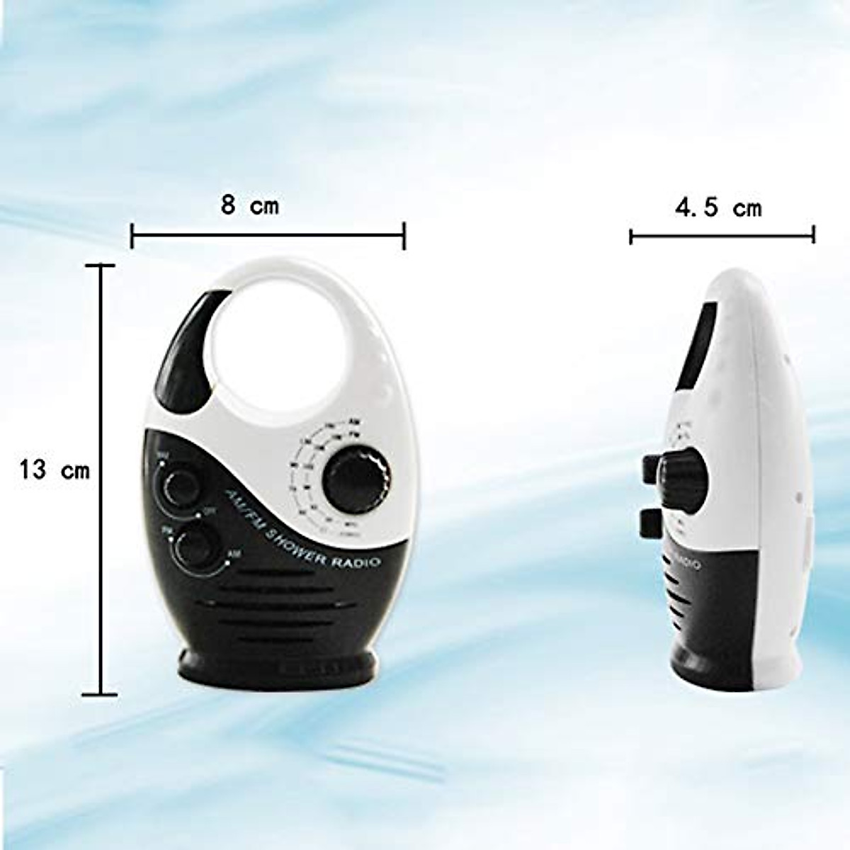 Shower Radio, Bathroom Radio AM FM, Waterproof Hanging Shower Radio Adjustable Volume Built-in Speaker(White Blue)