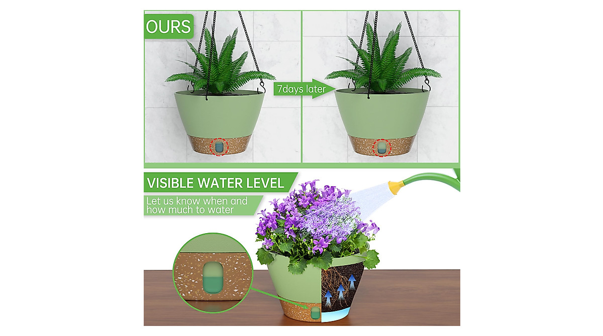 ZMTECH Self-Watering Hanging Planters Set of 2 - Gray