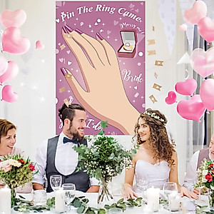 Hxezoc Pin The Ring On The Bride Game with 48 Pcs Rings, Large Bridal Party Games Poster for Bachelorette Party, Bridal Shower, Wedding Party, Birthday Party, Carnival Party Supplies