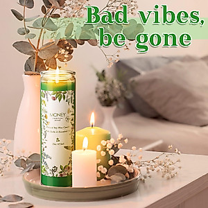 MTLEE 2 Pcs Money Scented Spell Candles Soy Herbal Money Candle with Herbs and Essential Oils Green Cash Candle for Wealth Abundance Prosperity Ritual Getting a Cash Flow Boost