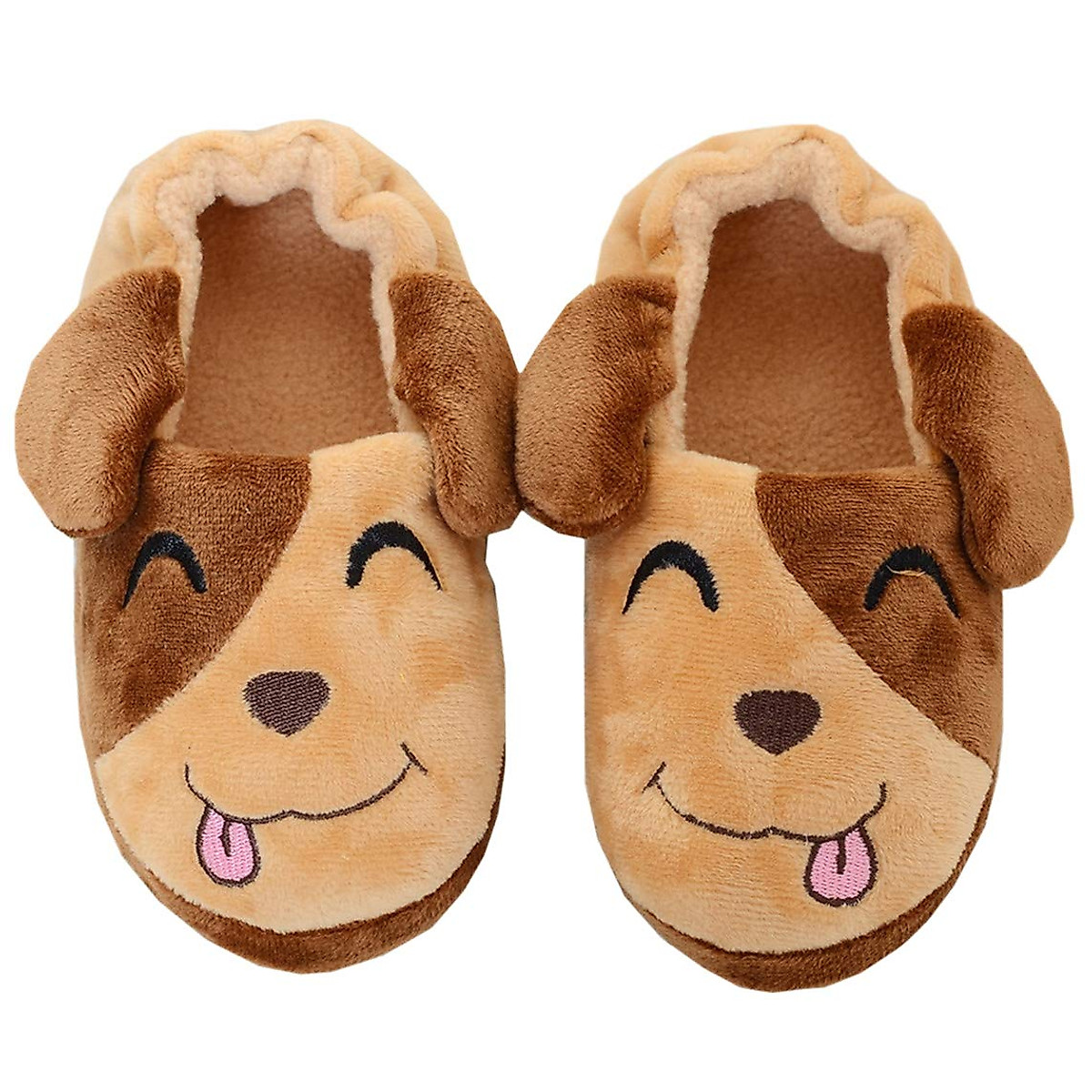 DADAWEN Toddler Boys Girls Soft Plush Slippers Cartoon Cute Animal Warm House Shoes Brown/Dog US Size 9-10 Toddler