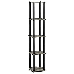 FURINNO Turn-S-Tube 5-Tier Corner Square Rack Display Shelf, French Oak Grey/Black