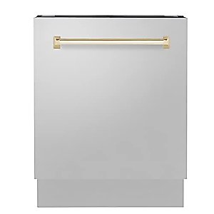 ZLINE Autograph Edition 24" 3rd Rack Top Control Tall Tub Dishwasher in Stainless Steel with Gold Handle, 51dBa (DWVZ-304-24-G)