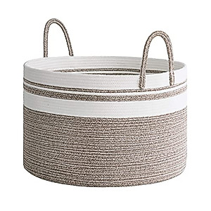 CHICVITA Large Woven Rope Laundry Basket, Baby Storage Basket for Blankets, Clothes, Toys, Towels, Pillows, Shoes, Decorative Jute Basket for Living Room, 21.7 x 13.8 inches, 83L White & Brown