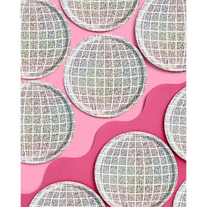 xo, Fetti Holographic Disco Ball Paper Plates - 25 pk, 9" | Bachelorette Party Decorations, Last Disco, Space Cowboy Birthday Party, Groovy Baby Shower, New Years Eve Supplies, 70s Bday Party