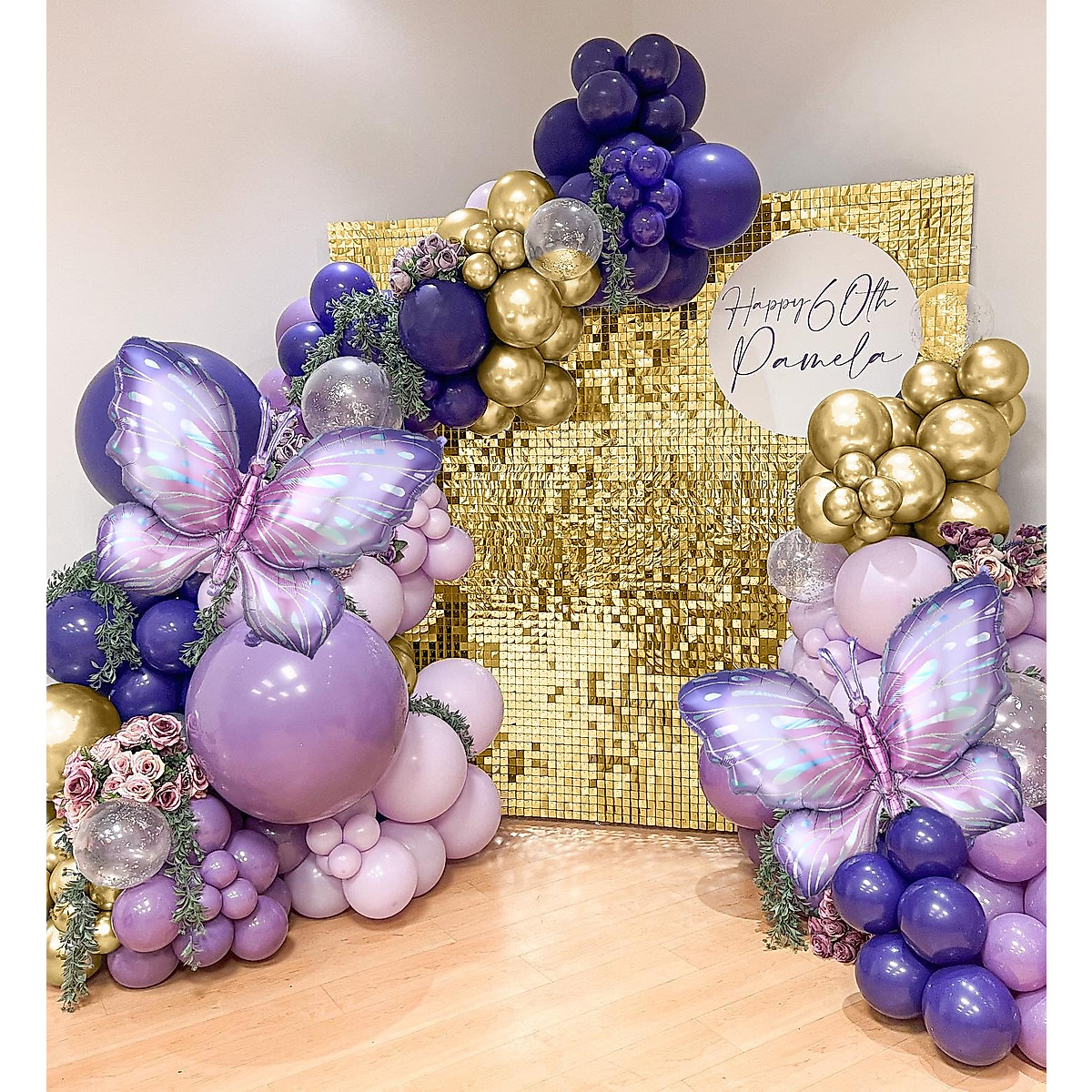 Enanal Purple Butterfly Balloon Garland Arch Kit, 158pcs Purple Chrome Gold Balloons with Butterfly Foil Balloons for Girl Birthday Baby Shower Party Supplies Bridal Shower Wedding Decoration (Purple)