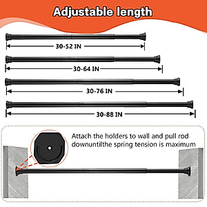 DwelSpire Closet Rod - 30-64 Inches, No Drilling Closet Rod Extender Hanging - Matte Black Adjustable Clothes Hanging Bar, for Closet, Bathroom, Windows with No Drilling Holder