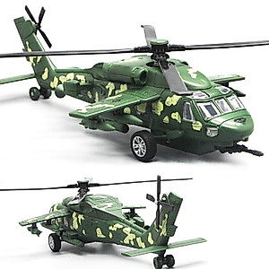 OTONOPI Military Helicopter Toy with Lights and Sounds, Die Cast Metal Airplane Pull Back Army Plane Toys for Kids Children Boys Girl