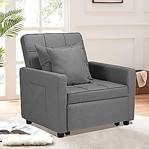HOMEER Convertible Chair Bed, 3-in-1 Sleeper Chair Bed with Adjustable Backrest, Pull Out Folding Sofa Chair Bed, Modern Single Armchair Sofa Bed(Modern Grey)