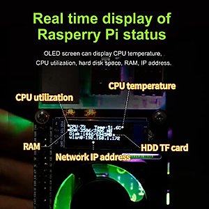 Yahboom Raspberry Pi Quiet Cooling Fan for Raspberry Pi 5 4B 3B+ 3B Intelligent Temperature Control Programmable RGB（OLED Display Include）