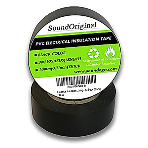 SoundOriginal Black Electrical Tape 10 Pack 3/4-Inch by 30 Feet, Voltage Level 600V Dustproof, Adhesive for General Home Vehicle Auto Car Power Circuit Wiring Black