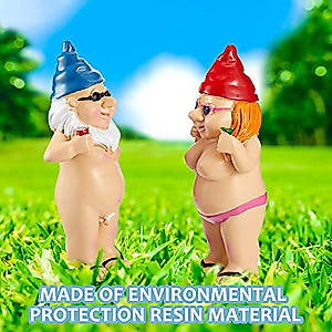 Jetec 2 Pieces Naked Gnome Statue Garden Gnome Art Decoration Peeing Gnome Naughty Garden Statue Fun Gnome Statue for Home Indoor or Outdoor Lawn Garden Decorations, Man and Woman? Stand Style?