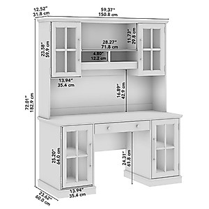 Bush Furniture Westbrook 60W Computer Desk with Hutch and Storage in White Ash | Farmhouse Desk for Home Office Workspace