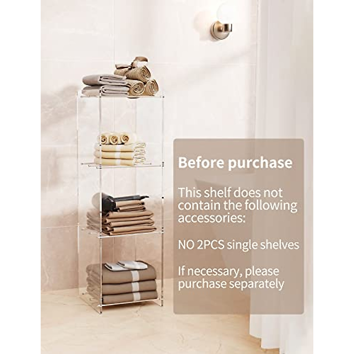 solaround Acrylic Narrow Bookcase Skinny Bookshelf Modern Display Storage Organizer for Living Room Office Bathroom (Clear, 3 Tier)