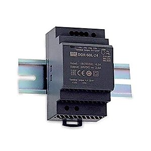 Mean Well DDR-60G-24 DIN Rail DC-DC Converter 24V 2.5A 60W, 9-36VDCin, Adj Output, Free air, Enclosed
