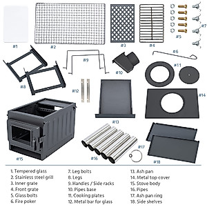 PMNY Wood Burning Stove, Hot Tent Stove Kit with Chimney Pipes, Side Racks and View Window, Multipurpose Camping Stove for Tent, Shelter, Heating and Cooking