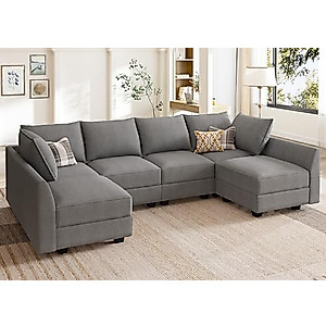 HONBAY Modular Sectional Sofa U Shaped Sectional Modular Sofa with Storage Convertible Modular Sectional Couch for Living Room, Grey