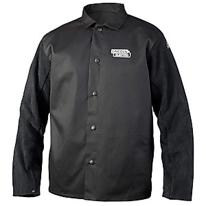 Lincoln Electric unisex adult Traditional Split Leather Sleeved Welding Jacket, Black, Medium US