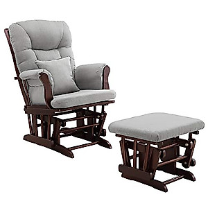 Angel Line Monterey Glider & Ottoman, Espresso Finish - Grey Cushion