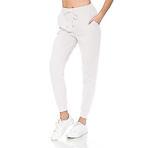 Leggings Depot Womens Relaxed fit Jogger Pants - Track Cuff Sweatpants with Pockets, White, Medium