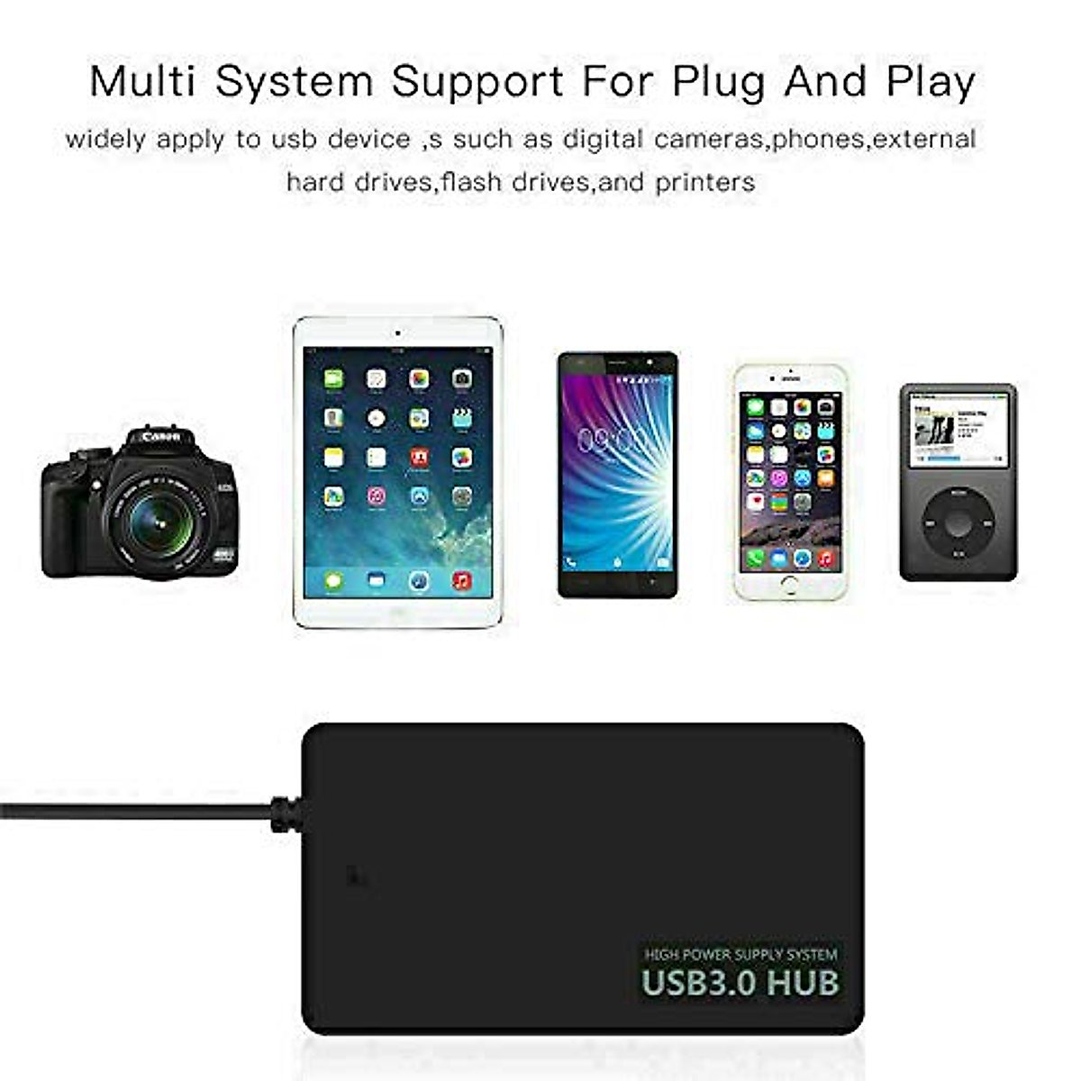 Tec-Digi USB Hub 3.0, 4-Port Ultra-Slim USB 3.0 Hub Portable Adapter High Speed Expansion Multi USB Hub Splitter Lead Adapter Cable for PC Laptop, Desktop, PS3, Xbox, Wii, MAC, Notebook, MacBook, Etc