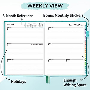 SUNEE Weekly Planner 2023-2024 5.5"x8.3" Weekly & Monthly Daily - from July 2023 - June 2024, A5 Size Calendar Academic Year Planner, Hardcover,Pocket,100 GSM Paper,Monthly Sticker (Turquoise, A5)