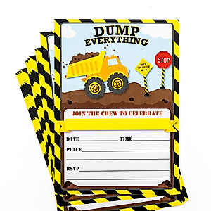 25 Construction Invitations and Envelopes (Large Size 5x7) (25 Pack)