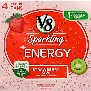 V8 +Energy Sparkling Strawberry Kiwi Juice Energy Drink, 11.5 fl oz Can (4 Pack)