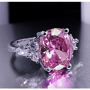 Lzz 3.3CT pink sapphire birth stone ring vintage silver oval cut mosaic cubic zirconia ring size 6-10 (US code 7)