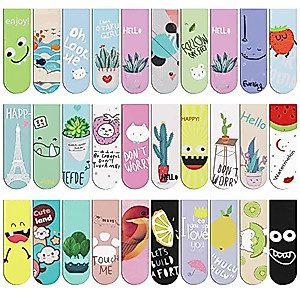 MWOOT 30Pcs Magnetic Bookmarks, Cute Assorted Magnet Page Markers Set, Cartoon Fruit Magnetic Page Clips Bookmark for Kids Students School Office Book Lovers Reading Supplies(30 Styles, 6x2CM)