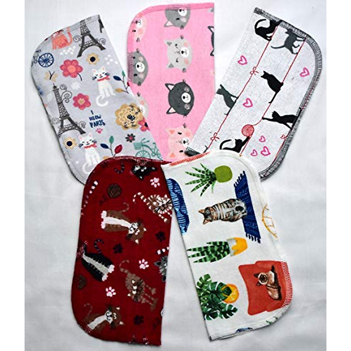 1 Ply Printed Flannel Little Wipes 8x8 Inches Set of 5 The Cats Meow