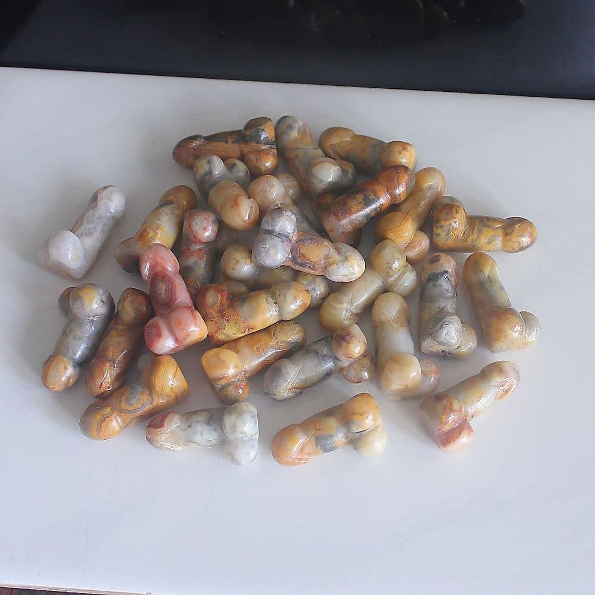 28-30mm Two Mixed gemstom Crystal Man genital Penis Testicle Figurine for Gifts (Crazy lace Agate)