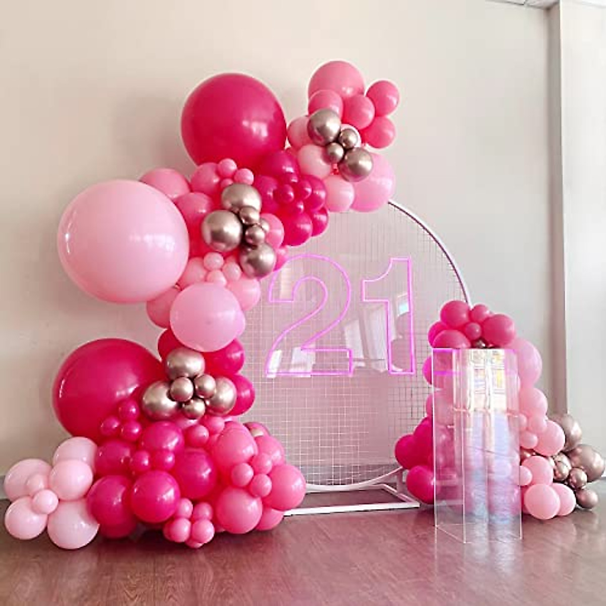 Pink Balloon Arch Garland Kit, 5+12+18 inch Hot Pink Metallic Rose Gold Light Pink Balloons For Woman and Girls Birthday Party Princess Theme Party Wedding Engagement Party Baby Shower