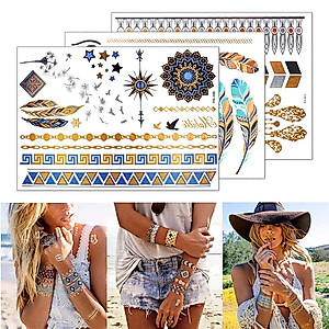 Metallic Temporary Tattoos 120+ for Women Teens Girls Tattoos Gold Silver Glitter Flash Waterproof Tattoo Stickers for Beach, Festivals, & Parties