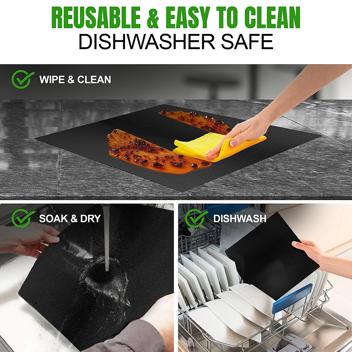 Toaster Oven Liners Reusable for Ninja Air Fryer Bottom Heat Resistant Mat 3 Pack, Compatible with Cuisinart Air Fryer Toaster Oven 12"x12" Airfryer Liner, Heavy Duty Nonstick Square Air-Fryer Mats