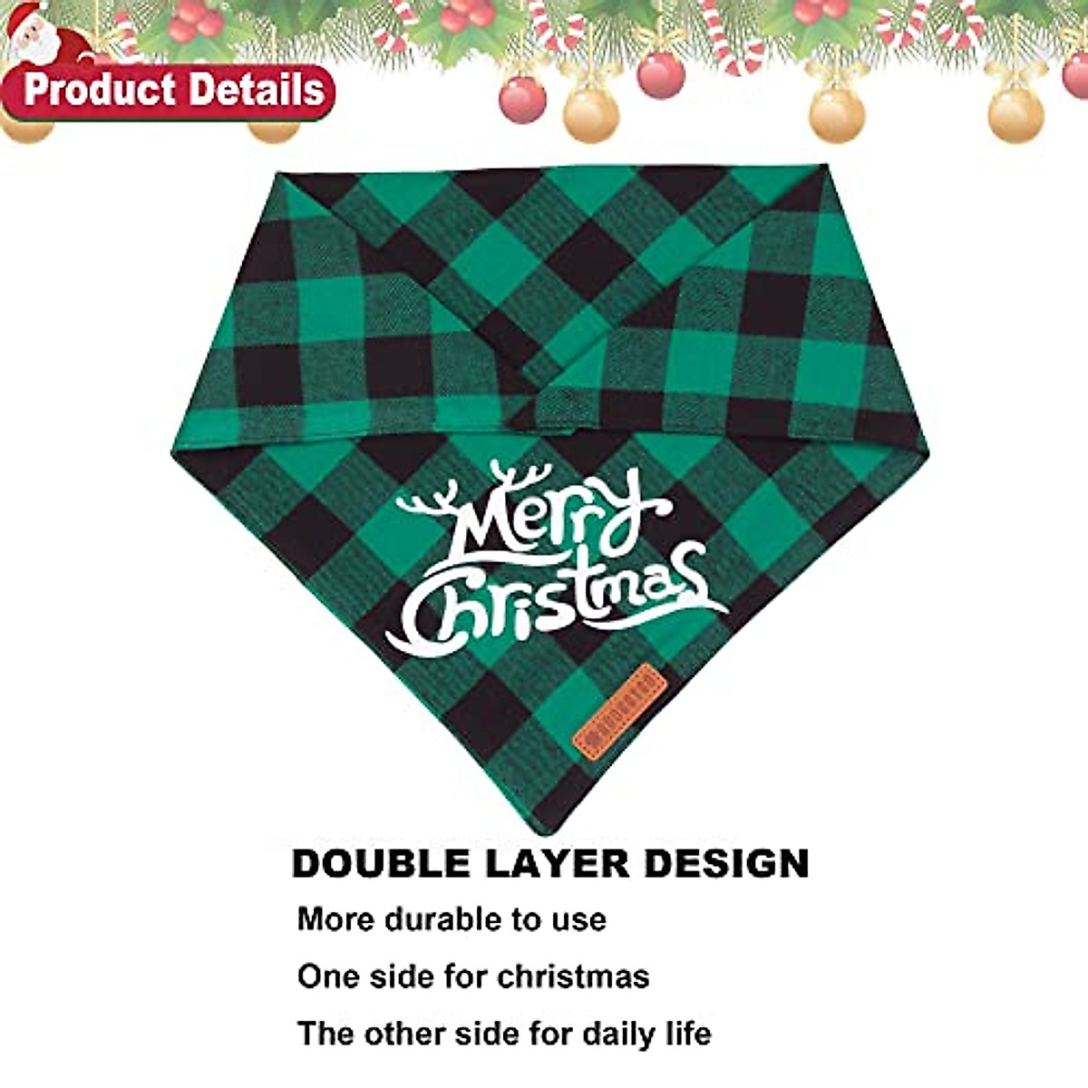 ADOGGYGO Christmas Dog Bandanas, Classic Red Green Plaid Dog Christmas Scarf Triangle Bib, Multiple Sizes Offered, Merry Bandanas for Medium Large Dogs (Large, Christmas)