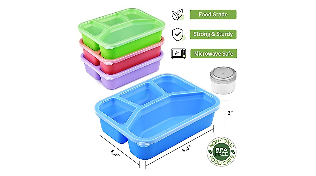 4 Pack Bento Lunch Box Set with 4 Compartments & Leakproof Design