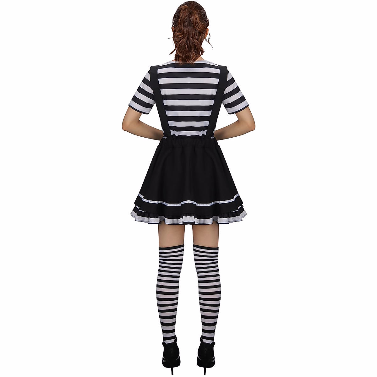 SOLOTIMES Adult Women French Mime Costume Outfit Girls Paris Artist Halloween Cosplay Shirt Dress Beret Socks Gloves Suit Set (Large)