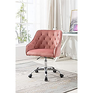 CNANXU Velvet Swivel Shell Chair with Adjustable Height,Accent Swivel Desk Chair,Modern Leisure Office Chair for Living Room (Pink)