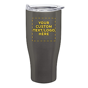 Custom Stainless Steel Grip Travel Mugs 27 oz. Set of 10, Personalized Bulk Pack - Perfect for Coffee, Soda, Other Hot & Cold Beverages - Smoke