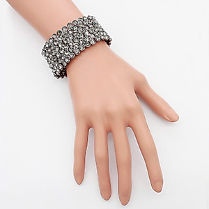 Lavencious 6-Row Round Rhinestones Stretch Bracelet Party Jewelry for Women 7"(Black Diamond)