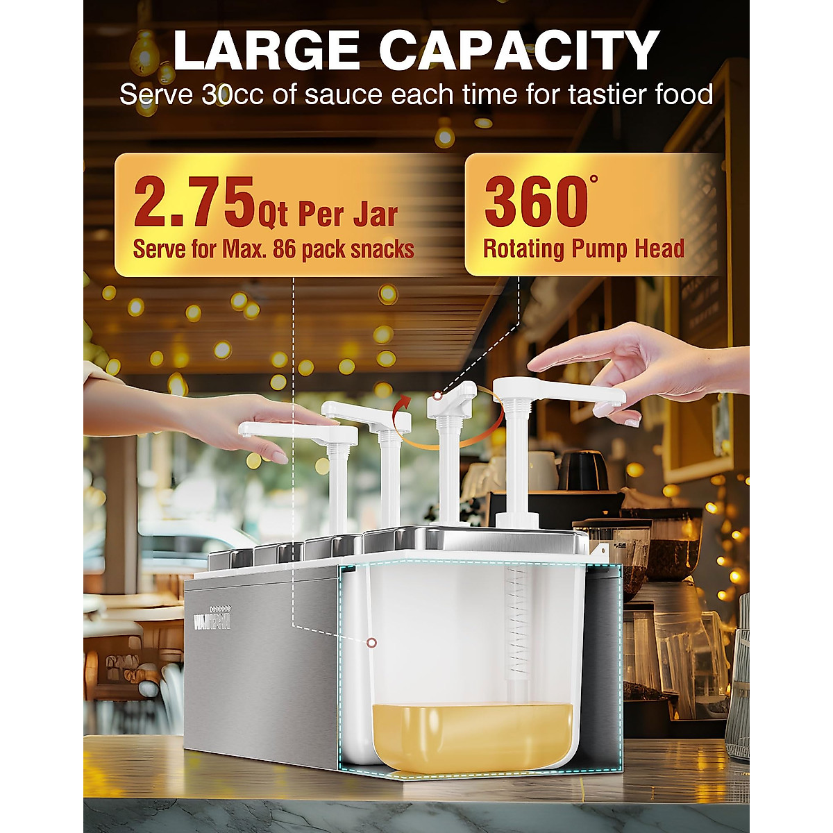 WantJoin Sauce Dispenser with 4 of 2.75 Quart/2.6 L Jars Stainless Steel Condiment Pump Station Commercial Ketchup Dispenser Pump Sauce Containers for Restaurant Salad Dressing Syrup Jam Salsa Sauce