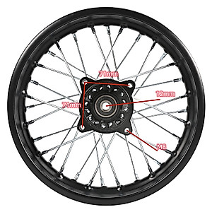 Trkimal Rear Wheel Rim Hub for Motocross Off Road Dirt Pit Bike (80/100-12 (12mm Bearing))