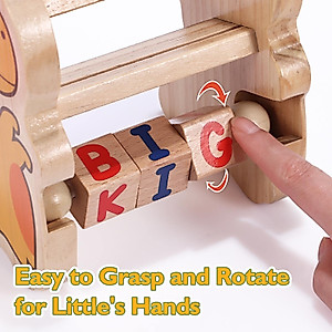 Atoylink Wooden Reading Blocks Spelling Games with Sight Word Flash Cards Turning Rotating Letters Dinosaur Toy Preschool Spinning Alphabet Matching Letter Montessori Learning Toys for Kids Boys Girls