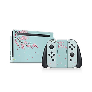 Tacky Design Sakura Blue Skin Compatible with Nintendo Switch Skin Wrap Cover, Blossom Flowers Skin for Nintendo Switch Stickers, Premium Vinyl 3M Full Wrap Decal.