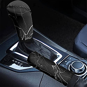 HUISEFOR Universal Car Interior Gear Shift Cover Premium Neoprene Auto Handbrake Cover Durable Black Marble Pattern Vehicle Accesories 2 Packs
