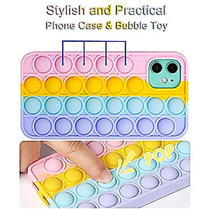 aupartuds Pop It Phone Case for iPhone 8 7 6,Stress Reliever Push Pop Bubble Fidget Toys Cover,Cute Funny Soft Silicone Protective Shell for iPhone SE 4.7 inch - Rainbow