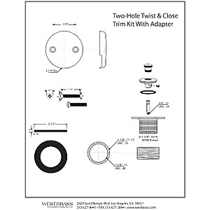 Westbrass A941K-01 1-3/8" Fine Thread Twist & Close Bathtub Drain Trim with One-Hole Overlfow Faceplate and Universal Adaptor, Polished Brass