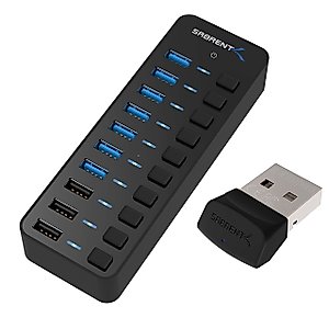 60W 10 Port USB 3.0 Hub Includes 3 Smart Charging Ports with Individual Power Switches and LEDs and 60W 12V/5A Power Adapter+USB Bluetooth 4.0 Micro Adapter for PC [v4.0 Class 2 with Low Energy Techno
